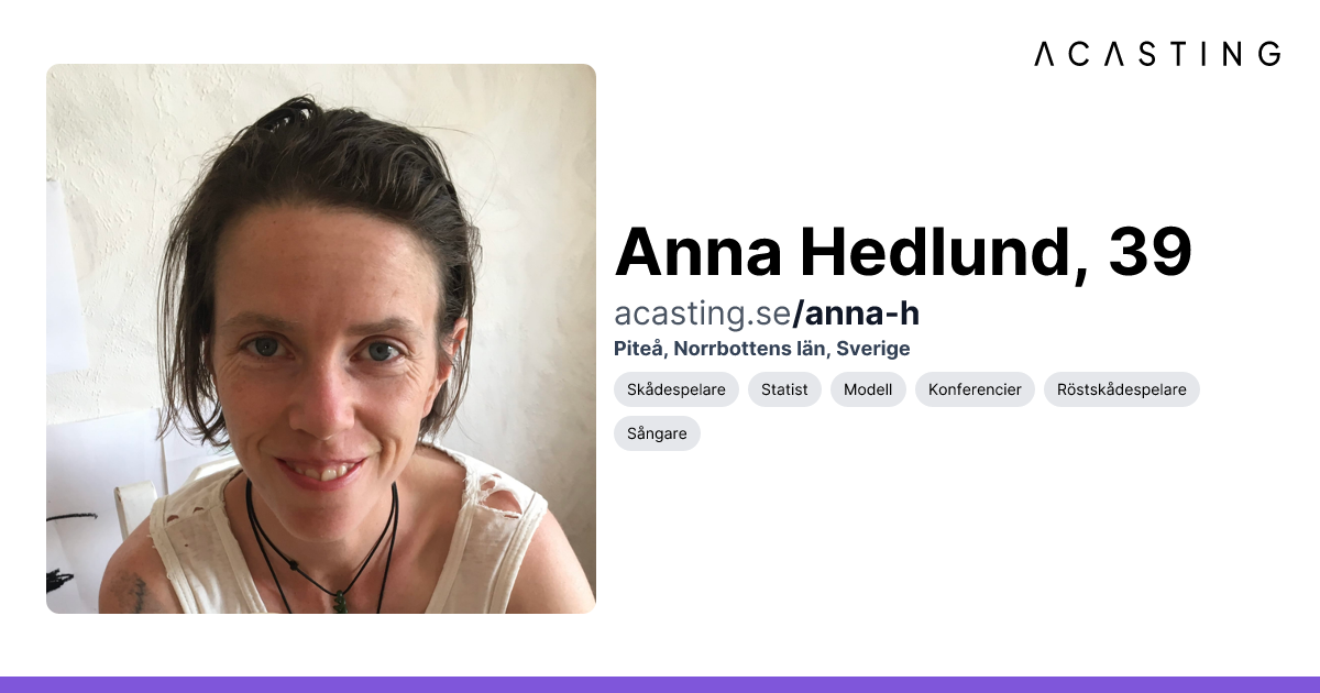 Anna Hedlund | Skådespelare | Statist | Modell | ACASTING